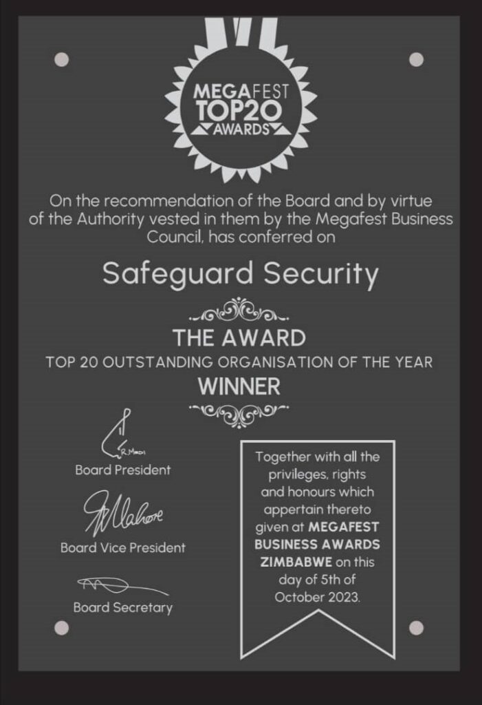 Awards and Certifications – Safeguard Security Zimbabwe