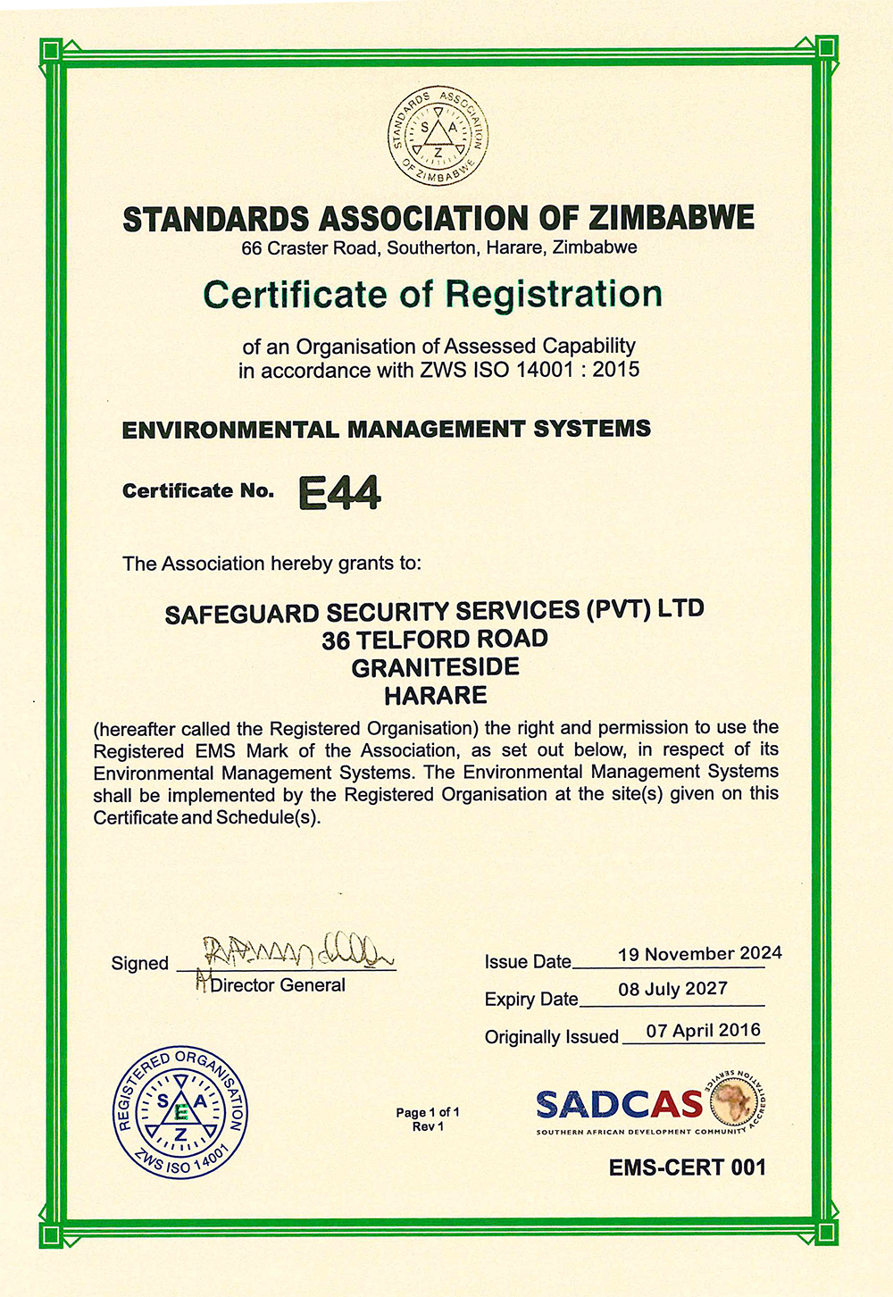 Awards and Certifications – Safeguard Security Zimbabwe